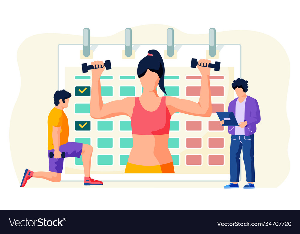Fitness online course concept people doing Vector Image Fitness online course concept people doing Vector Image
