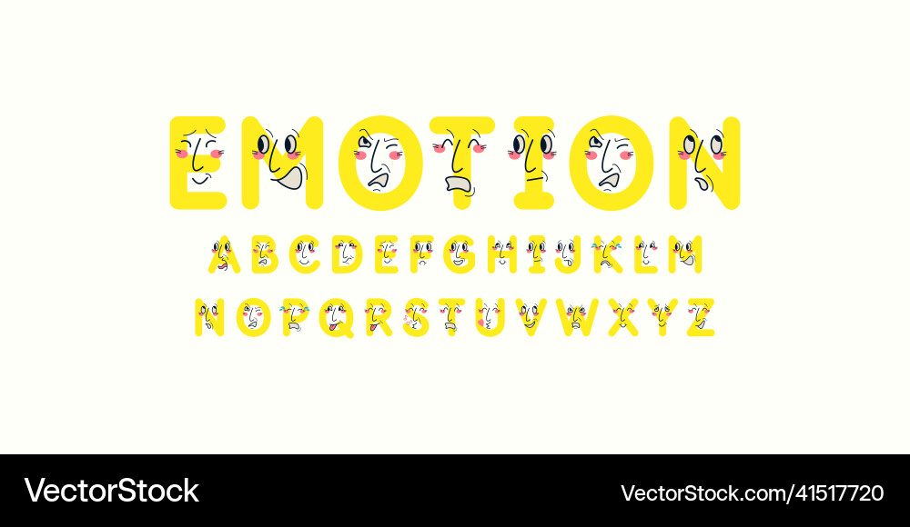 Font letters with funny faces capital Royalty Free Vector