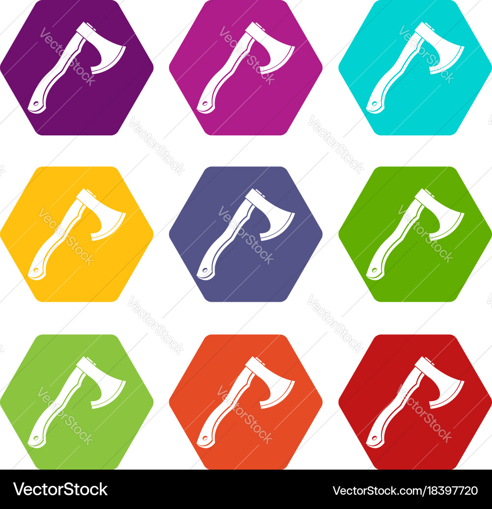Hatchet icon set color hexahedron Royalty Free Vector Image