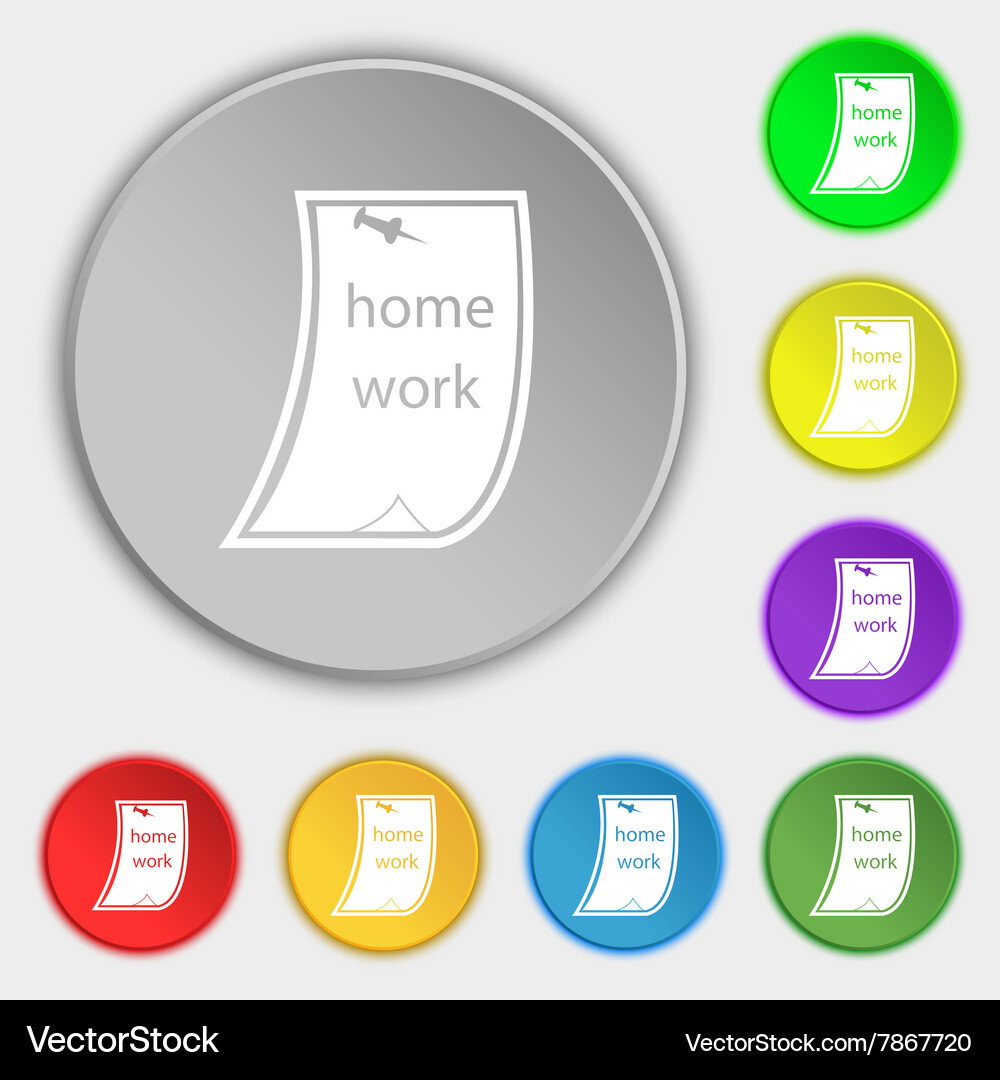 Homework icon sign symbol on eight flat buttons Vector Image