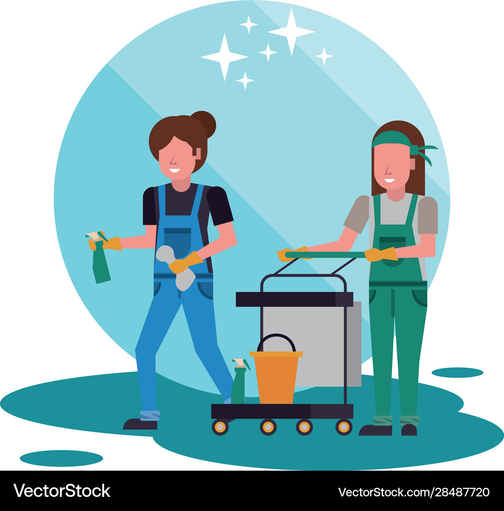 Housekepping female workers with equipment Vector Image