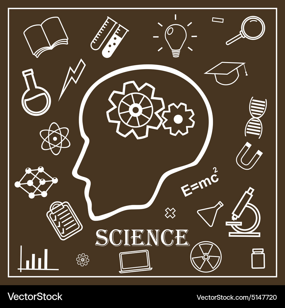 Human head and icons of science Royalty Free Vector Image