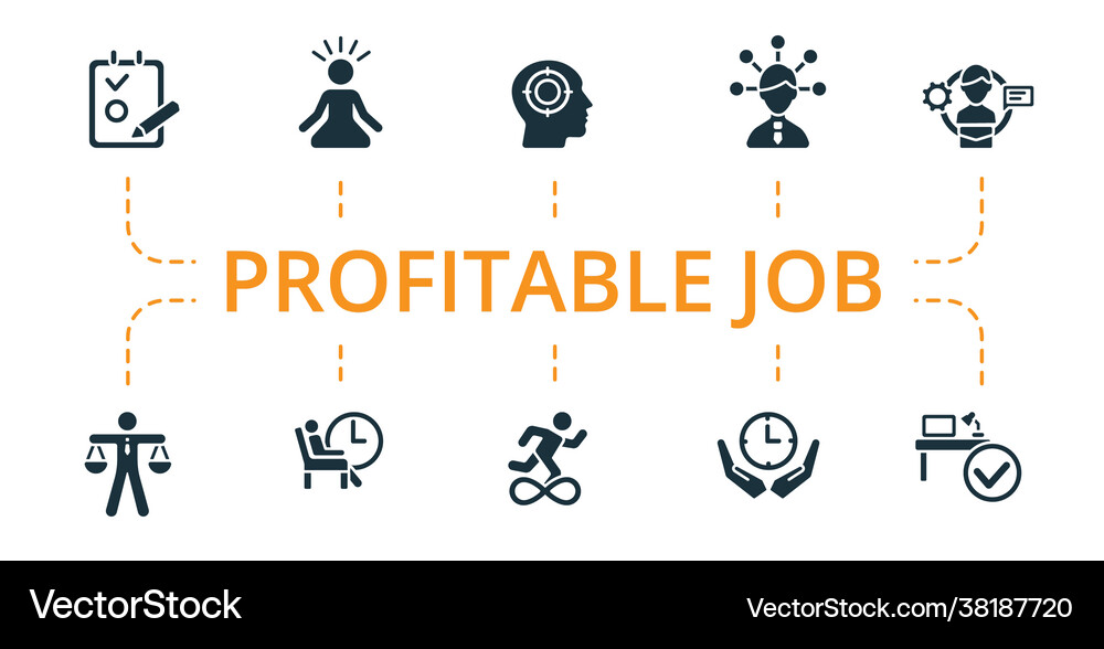 Profitable job icon set contains editable icons Vector Image