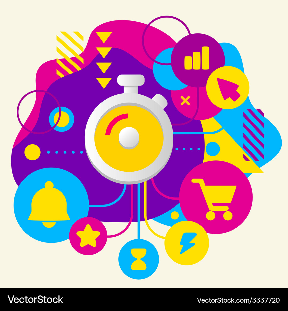 Stopwatch on abstract colorful spotted background Vector Image