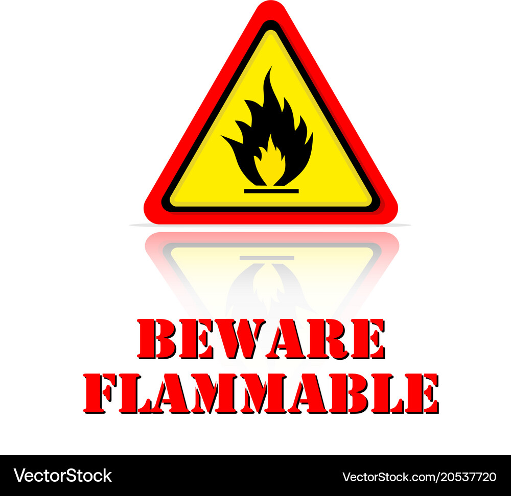 Yellow warning beware flammable icon background ve