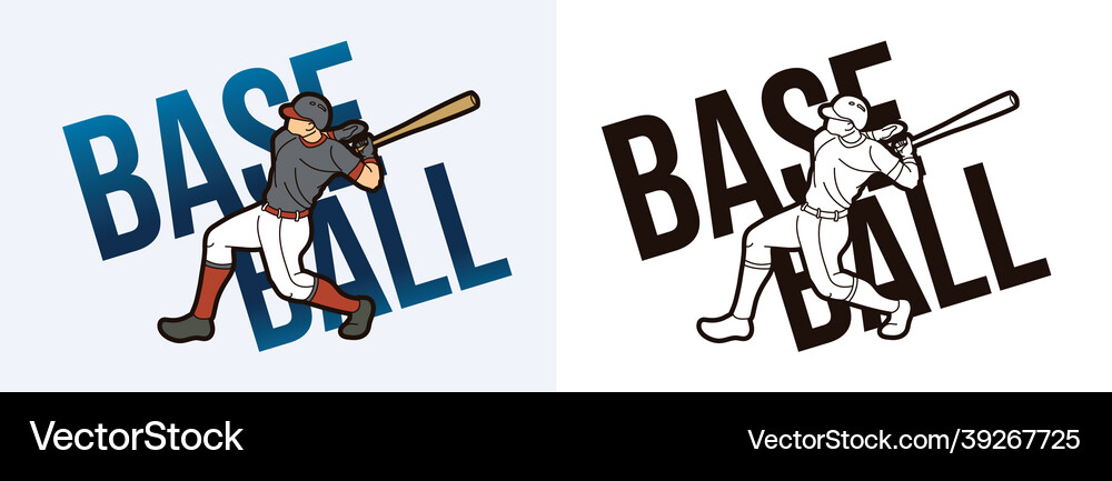 Baseball text with sport players graphic Vector Image