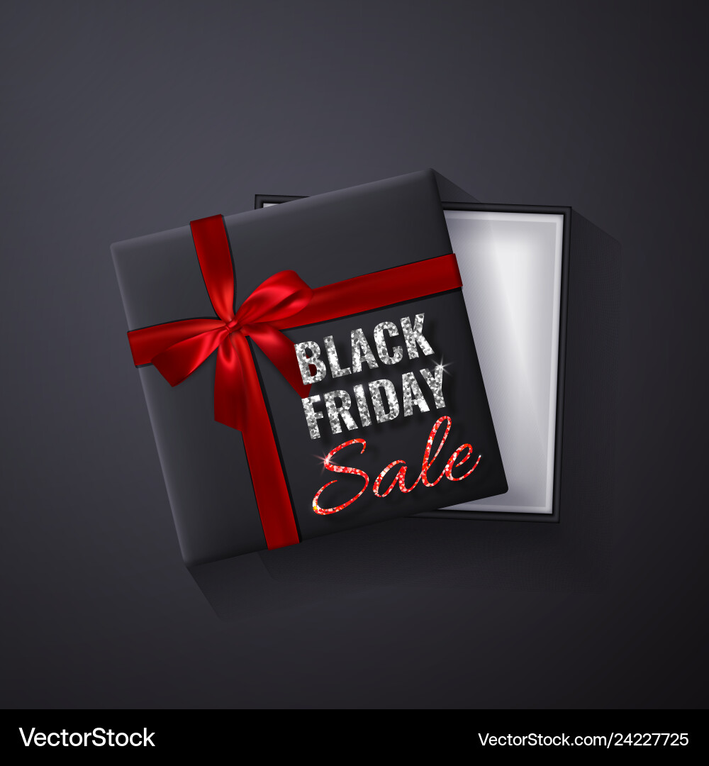 Black friday sale glitter sparkleopen gift Vector Image