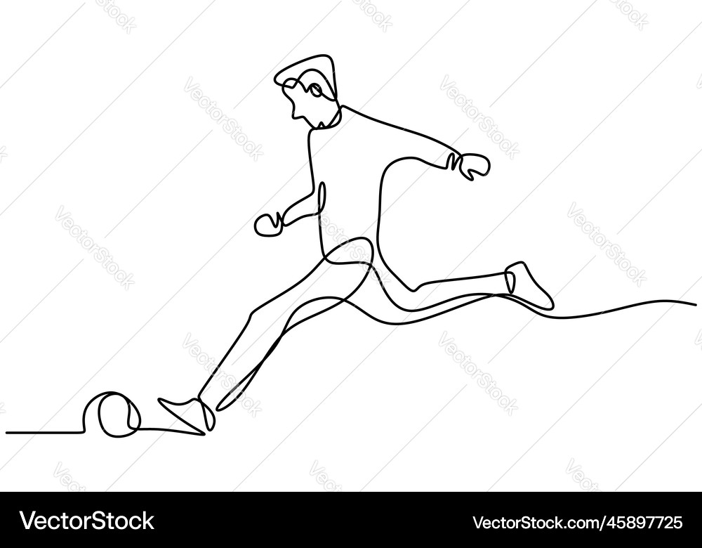 Continuous line drawing shows a football player Vector Image