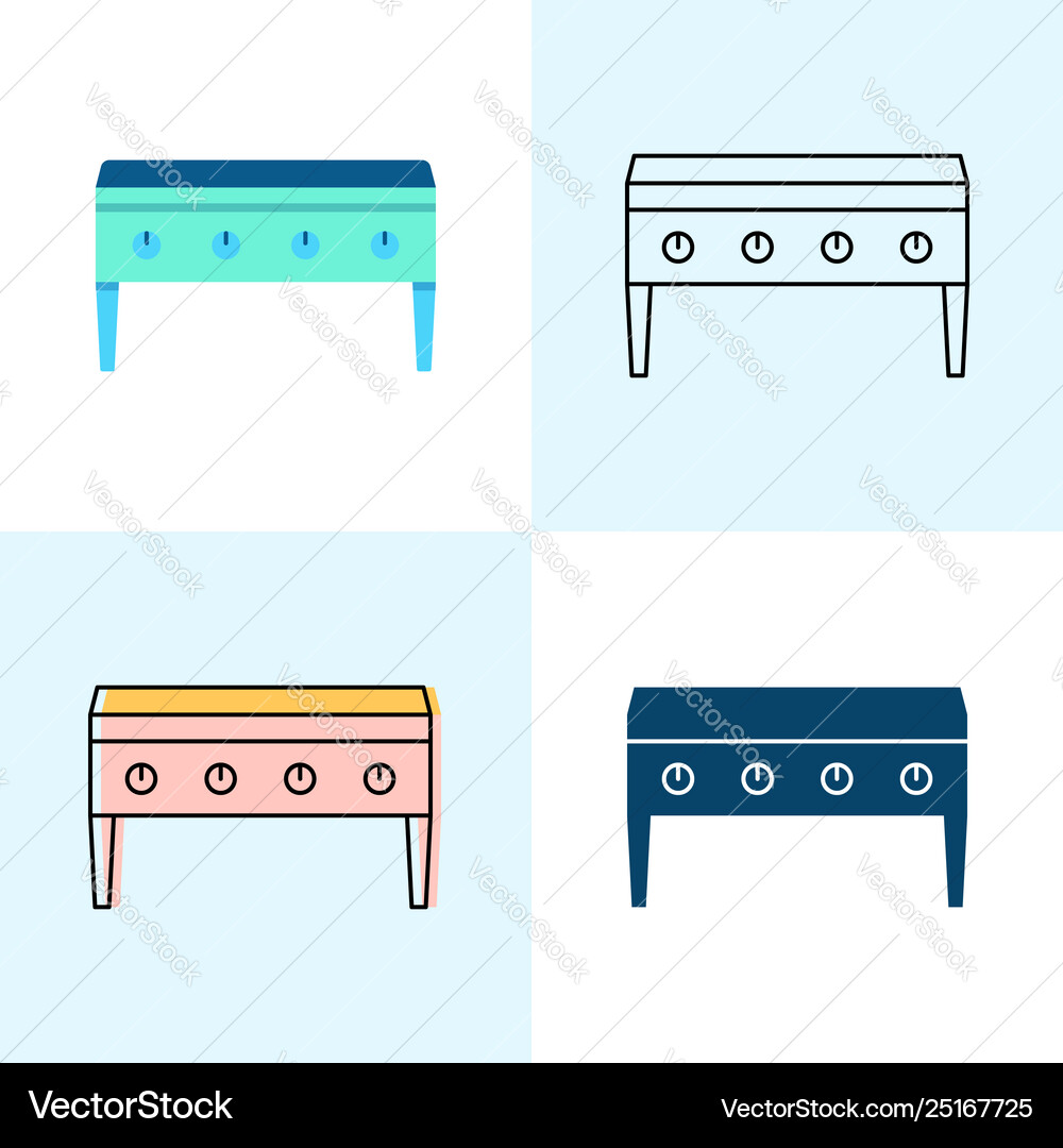 Flat top grill icon set in flat and line styles Vector Image
