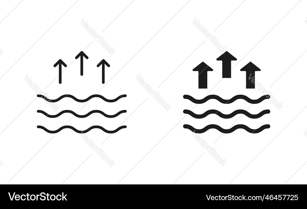 High tide silhouette and line icon set waves Vector Image