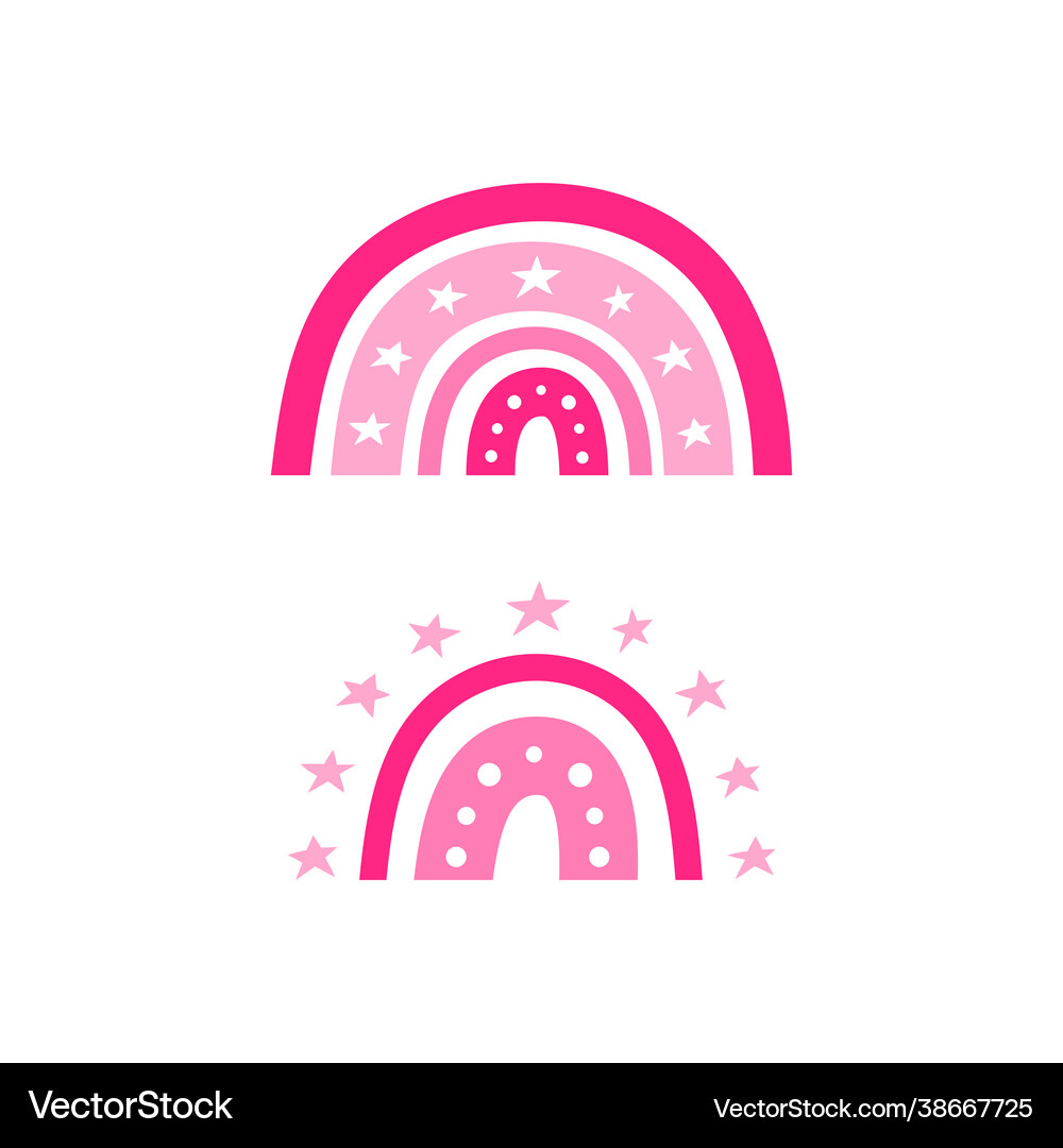 Pastel pink boho rainbows with stars and dots Vector Image