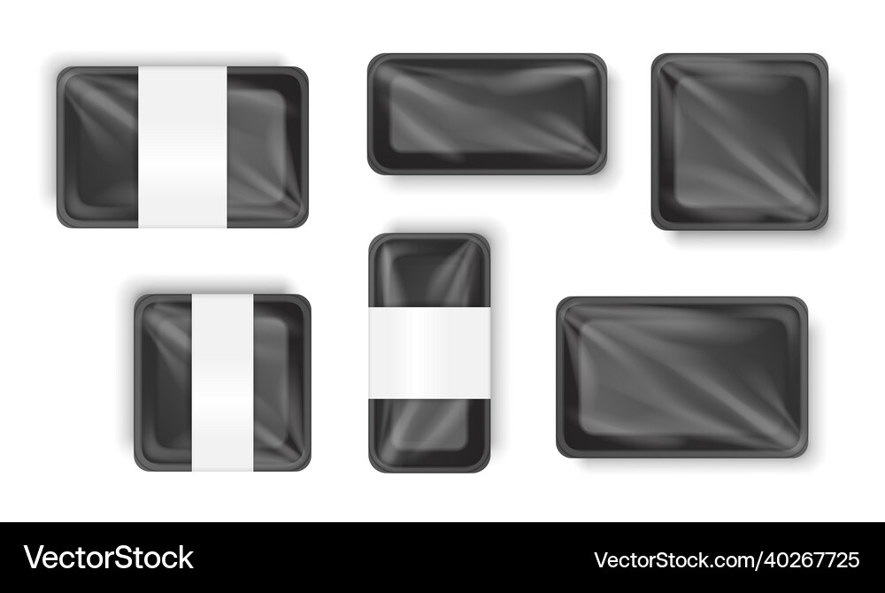 Plastic tray food package with transparent wrap Vector Image