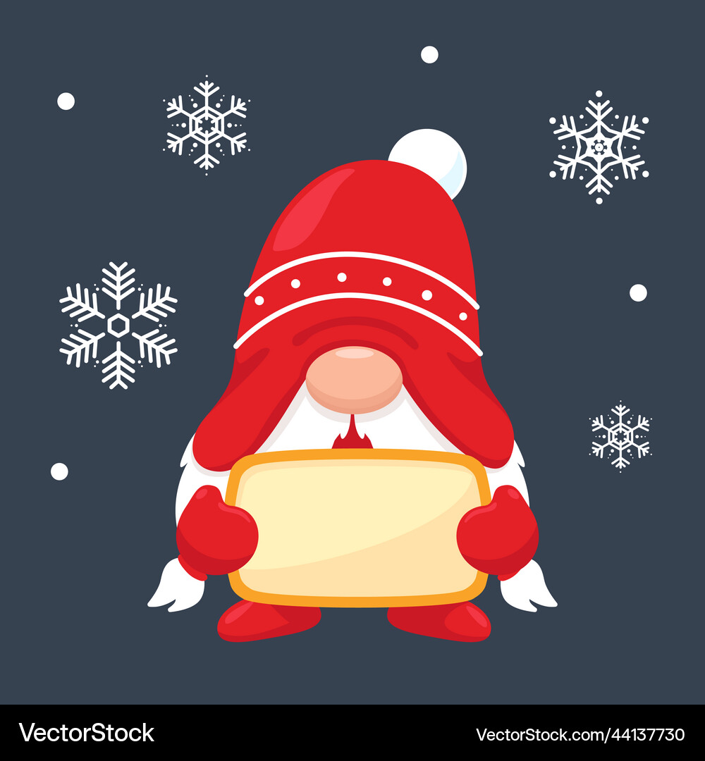 A cute christmas gnome holding blank label Vector Image