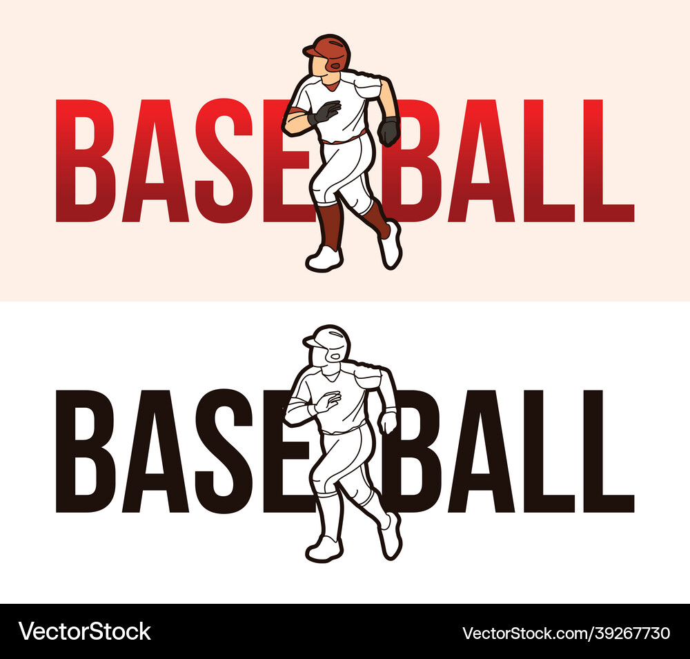 Baseball text with sport players graphic Vector Image