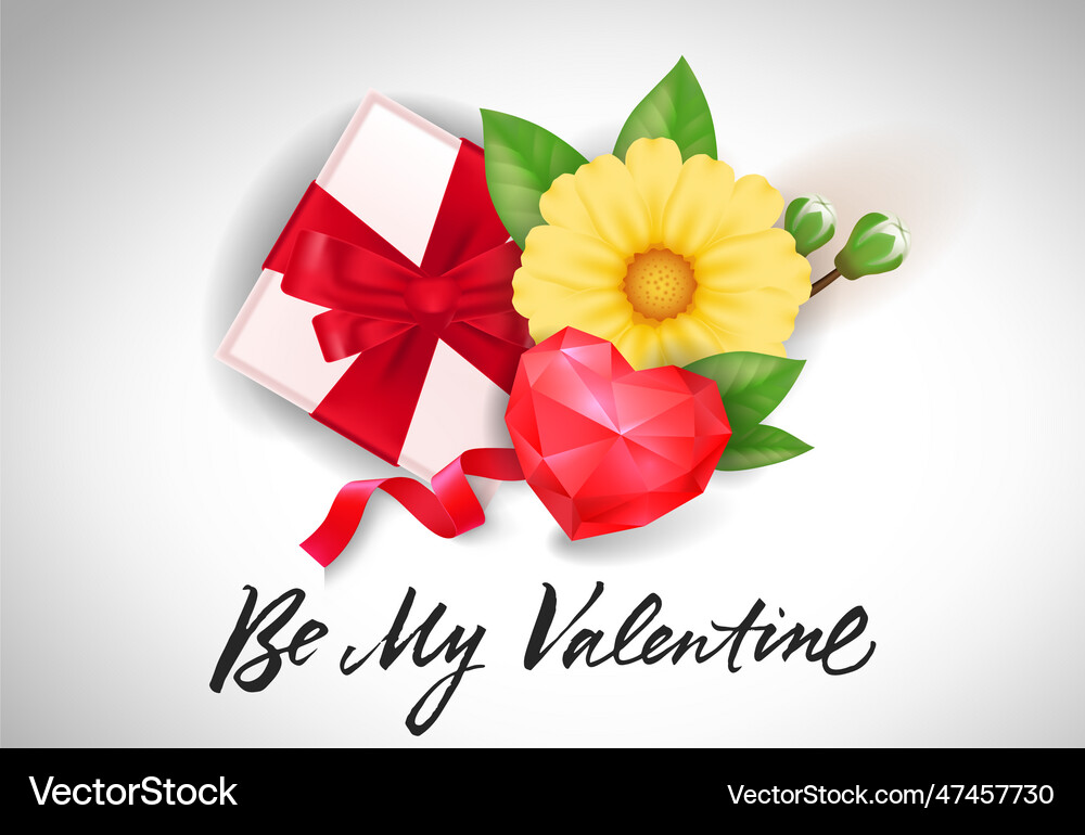 Be my valentine lettering with gift Royalty Free Vector