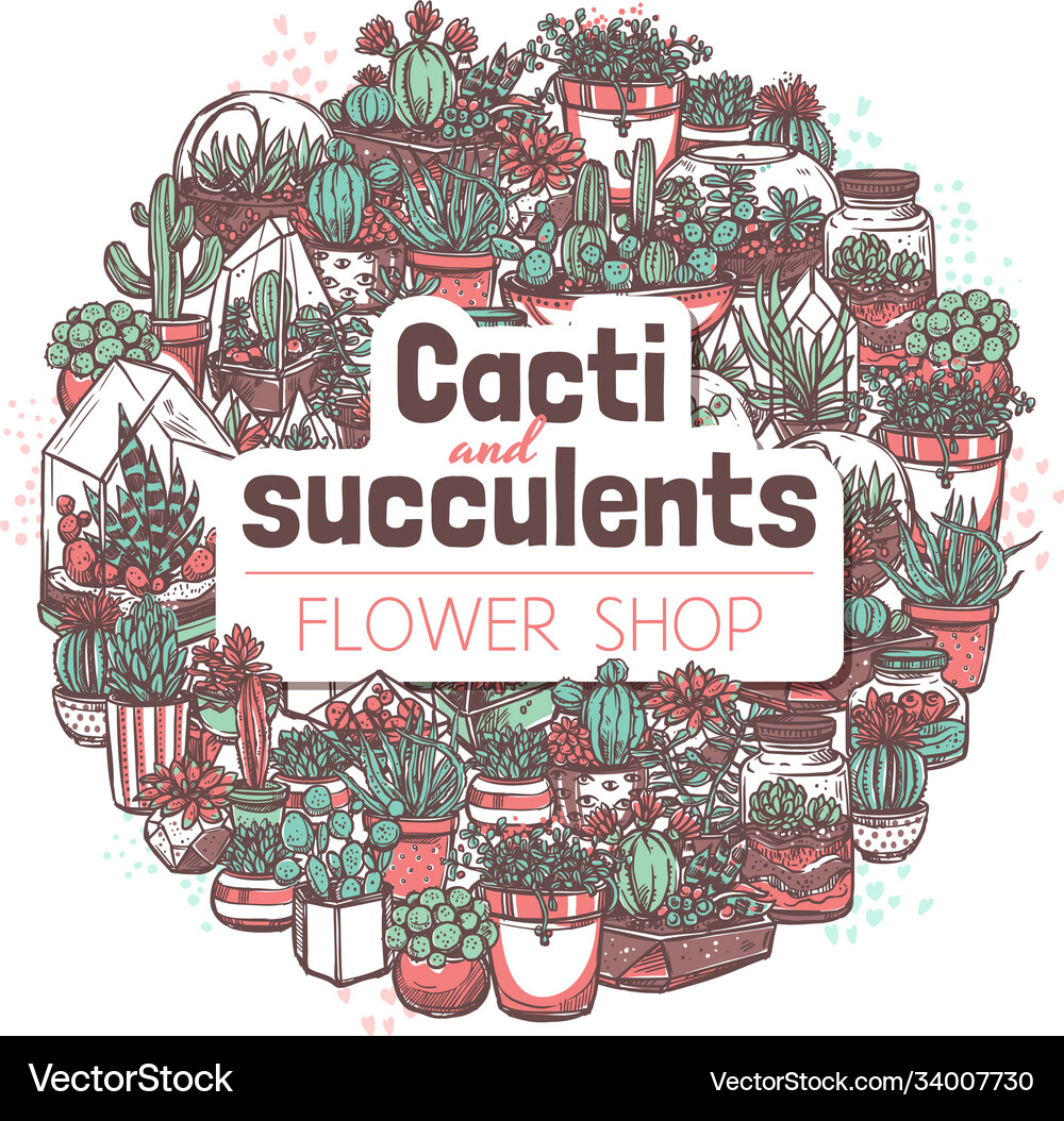 Cactus garden hand drawn poster template Vector Image