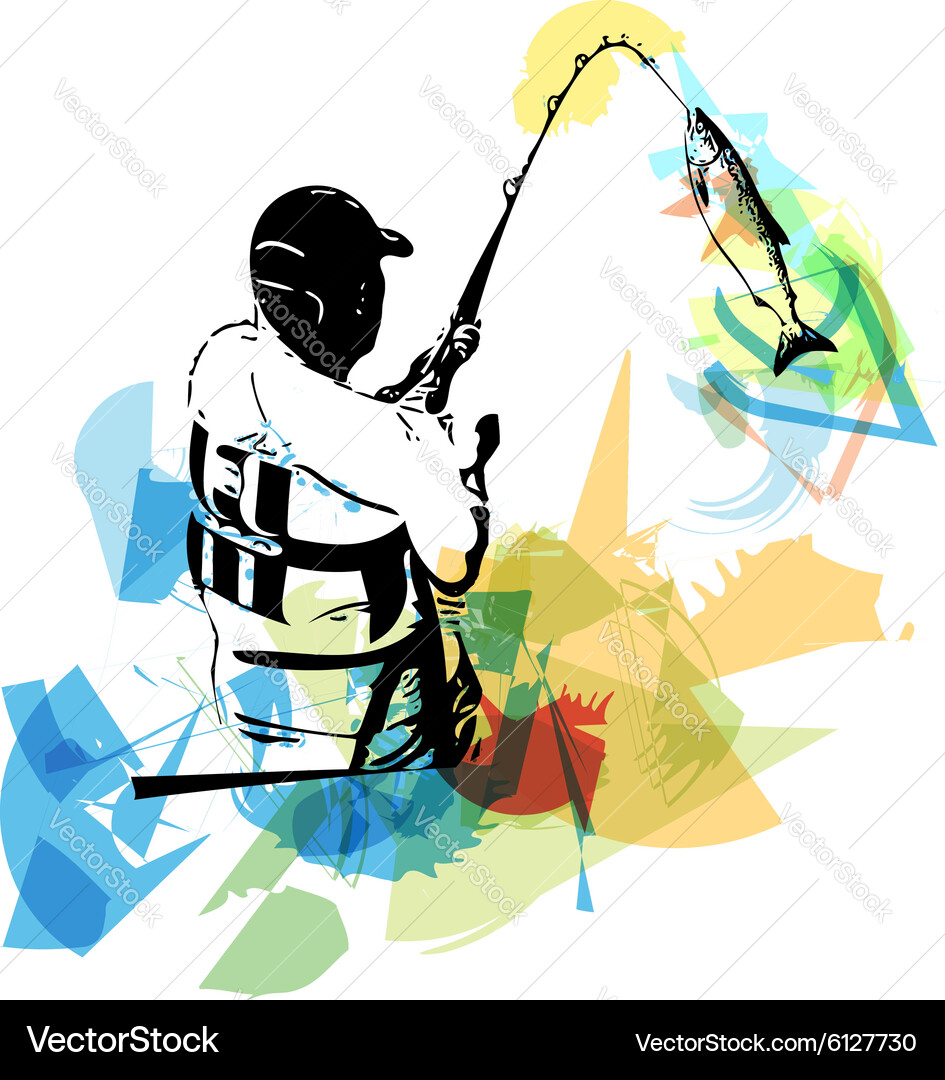 Man fishing from boat Royalty Free Vector Image
