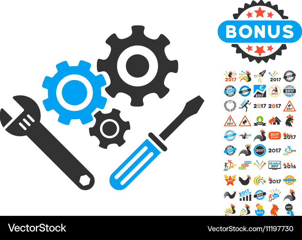 Mechanics tools icon with 2017 year bonus symbols Vector Image