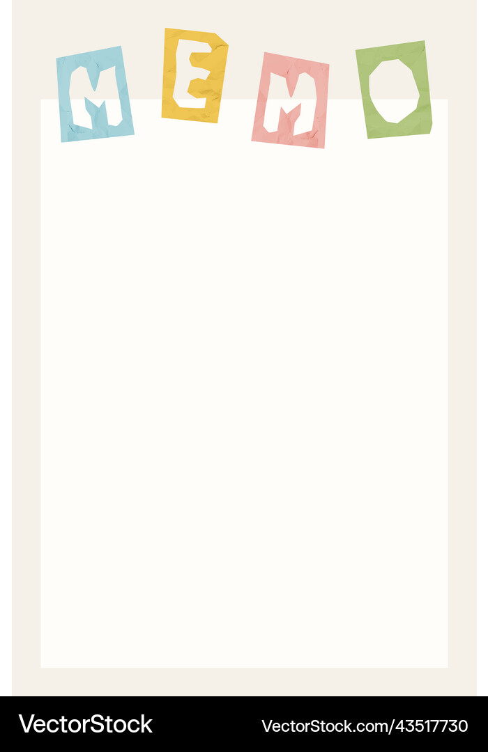 Memo word paper cut typography font Royalty Free Vector