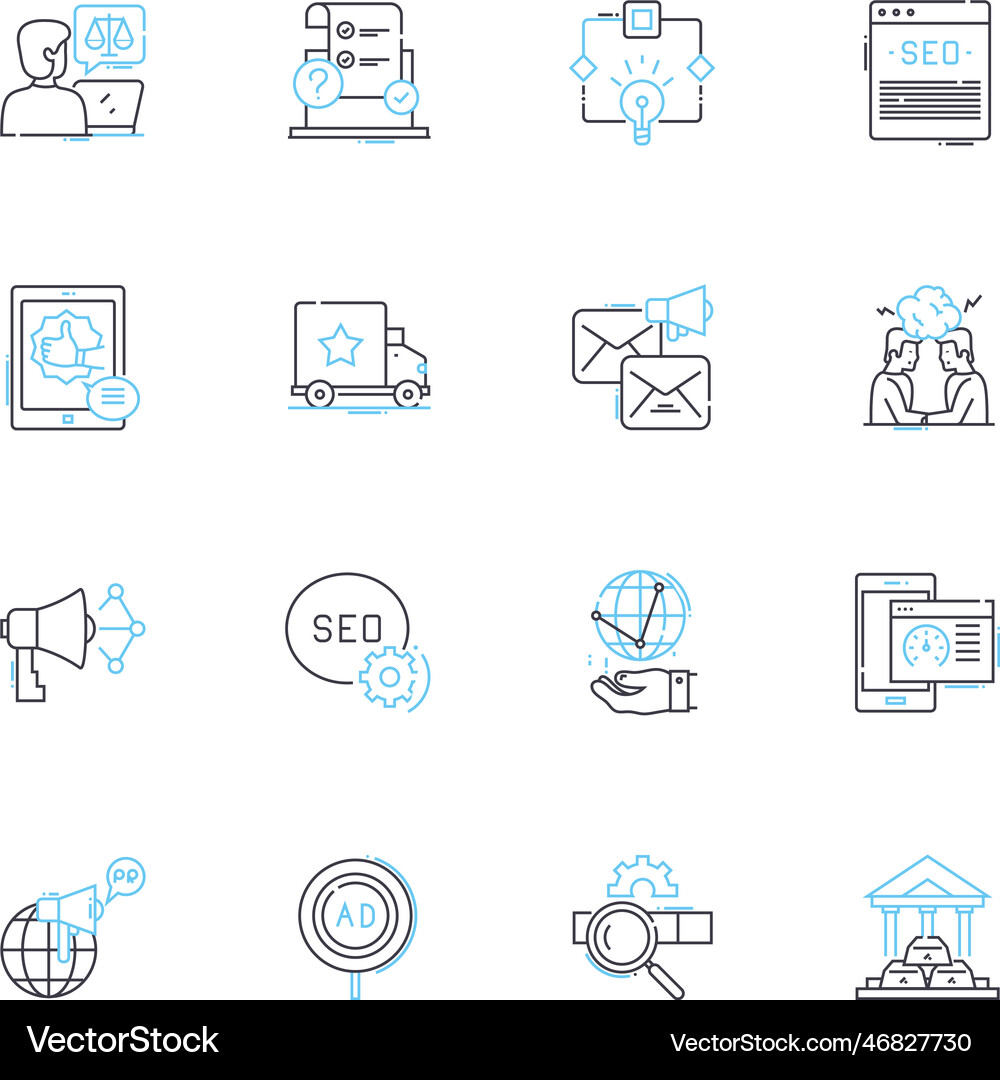 News review linear icons set current relevant Vector Image