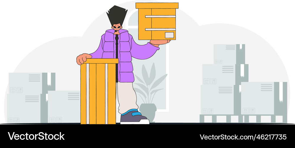 An attractive man is holding boxes art piece Vector Image