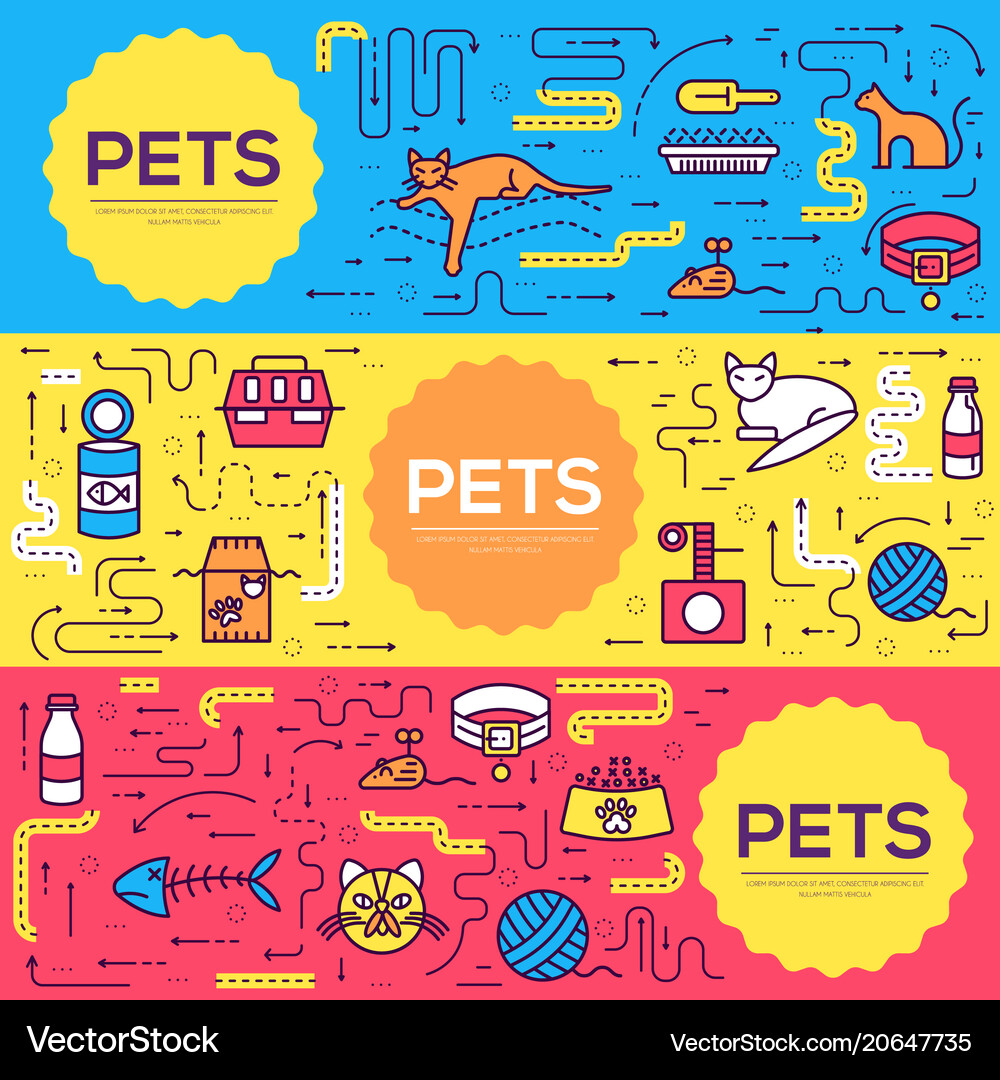 Animal brochure cards thin line set cute Vector Image