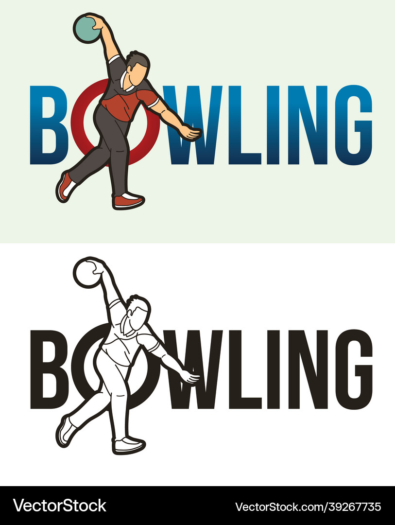 Bowling text with sport players graphic Royalty Free Vector