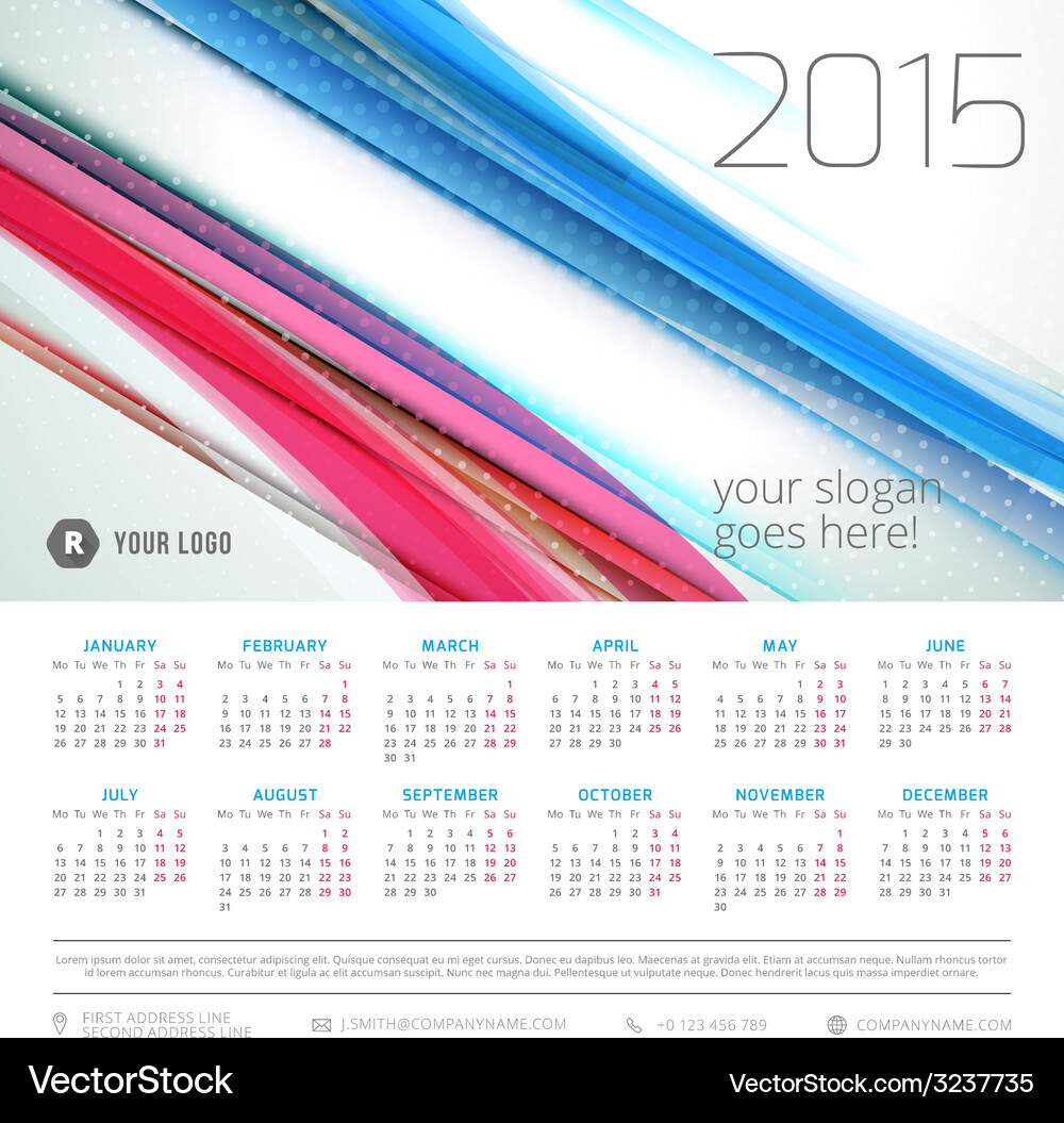 Calendar 2015 template week starts sunday Vector Image