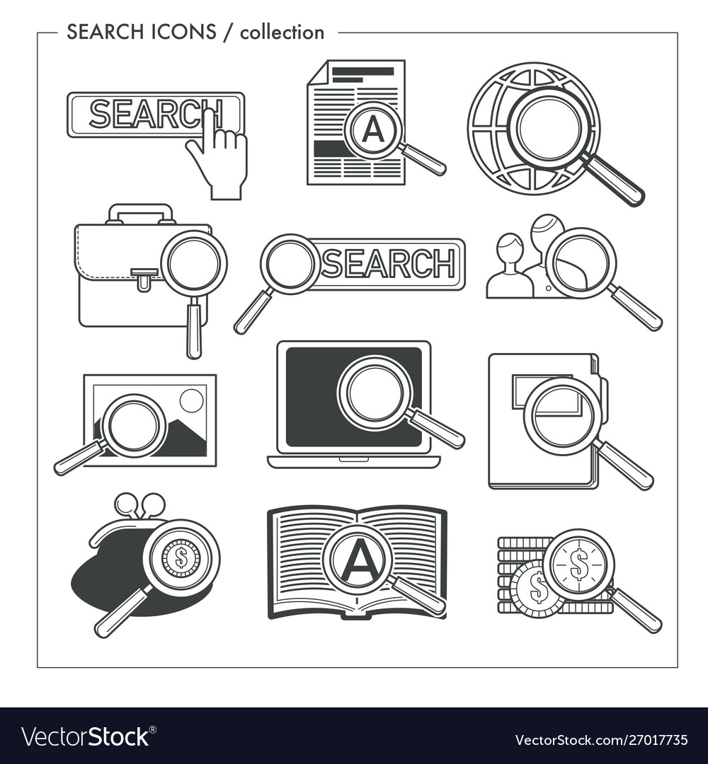 Data finding search isolated icons magnifying Vector Image