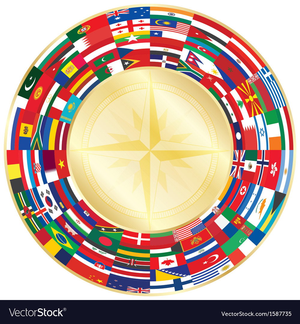 Flags around compass Royalty Free Vector Image
