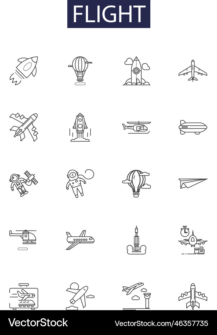 Flight line icons and signs jet plane Royalty Free Vector