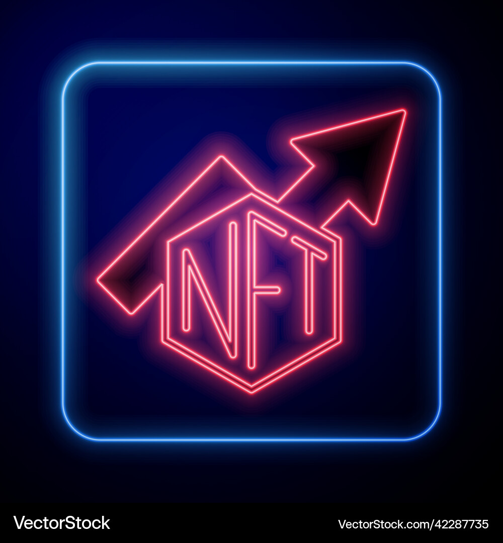 Glowing neon nft growth bar chart icon isolated Vector Image