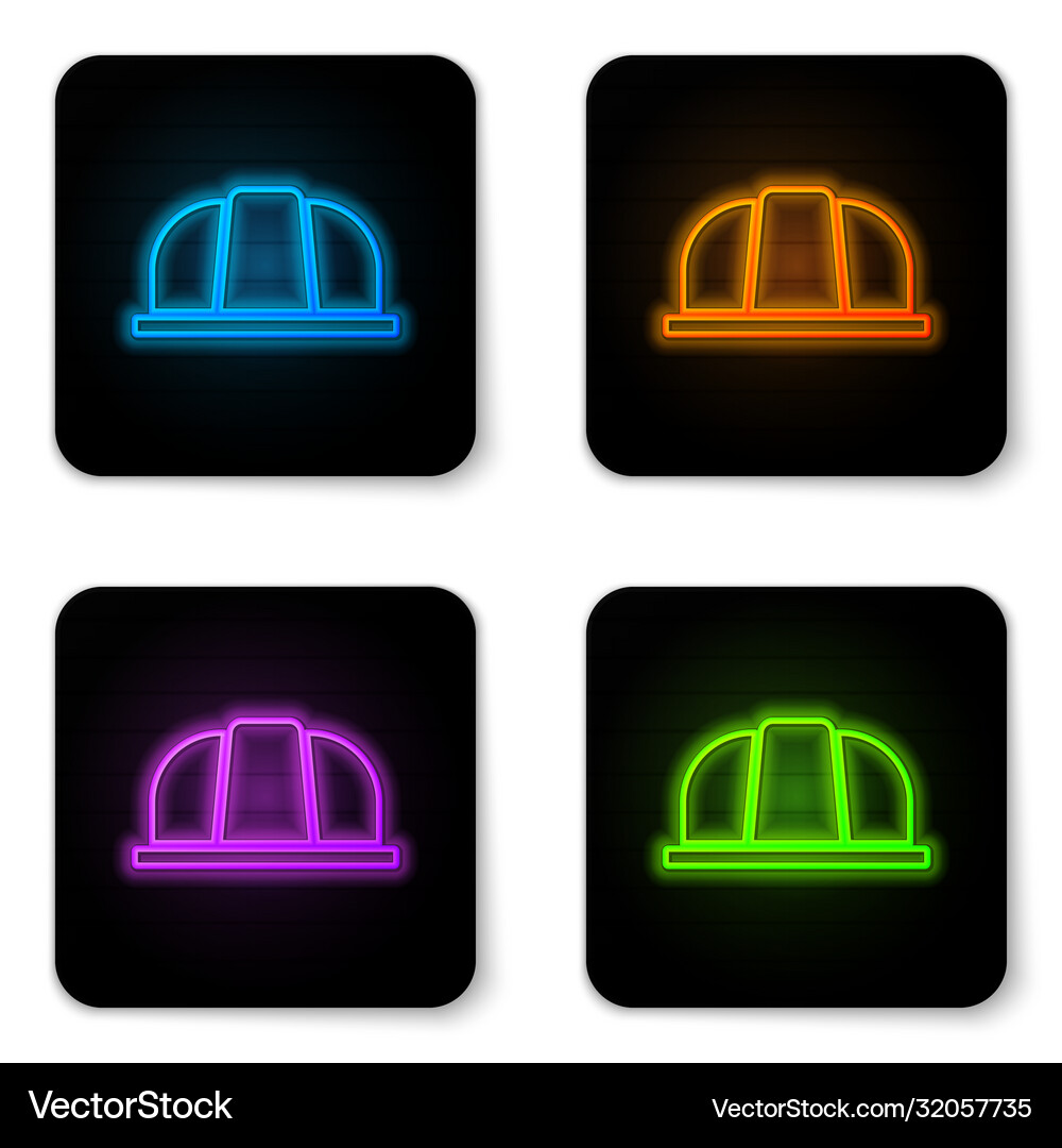 Glowing neon worker safety helmet icon isolated Vector Image