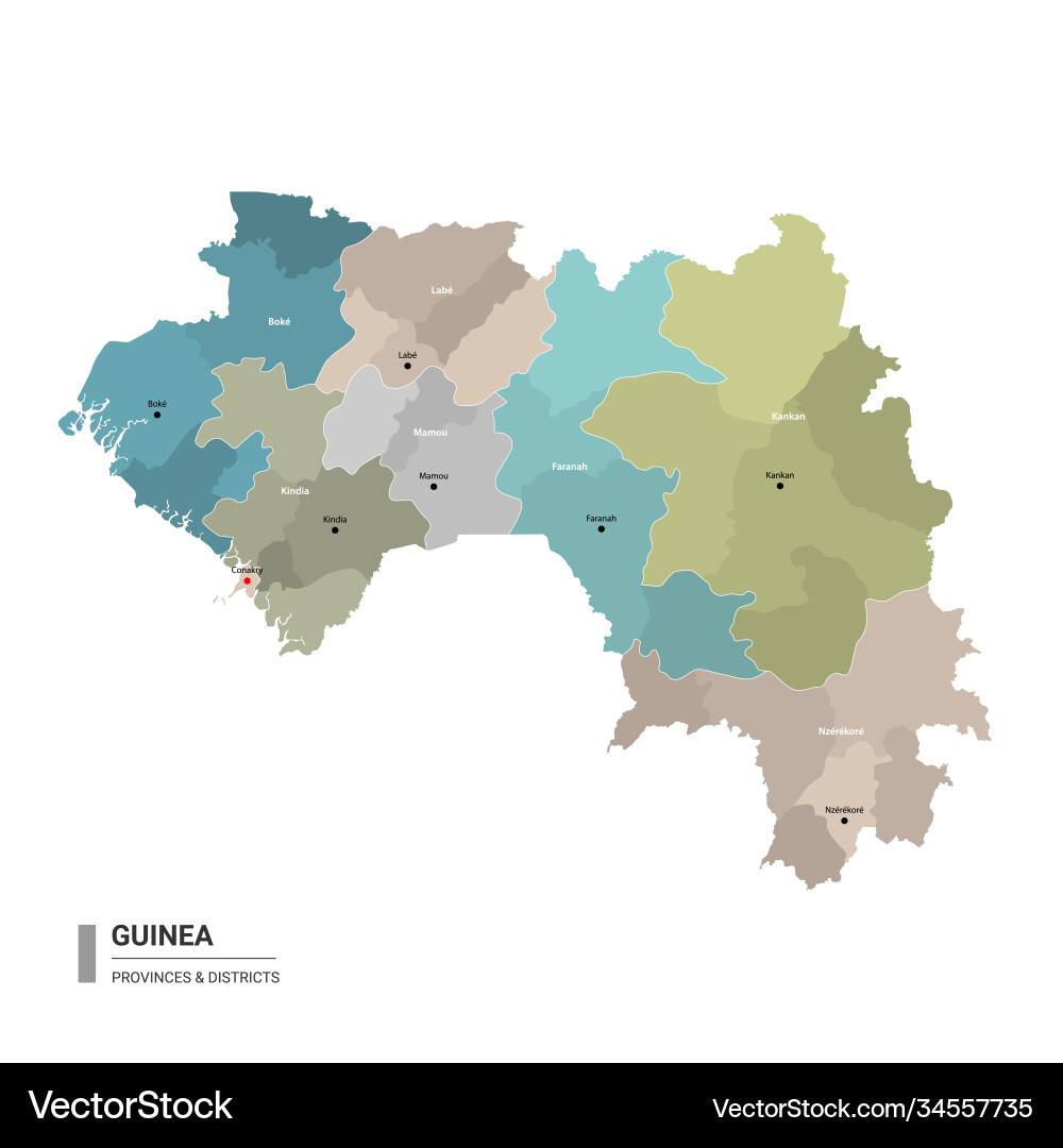 Guinea higt detailed map with subdivisions Vector Image