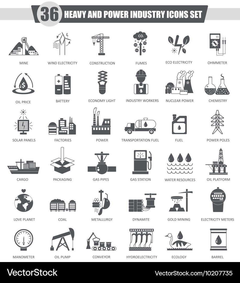 Heavy and power industry black icon set Royalty Free Vector