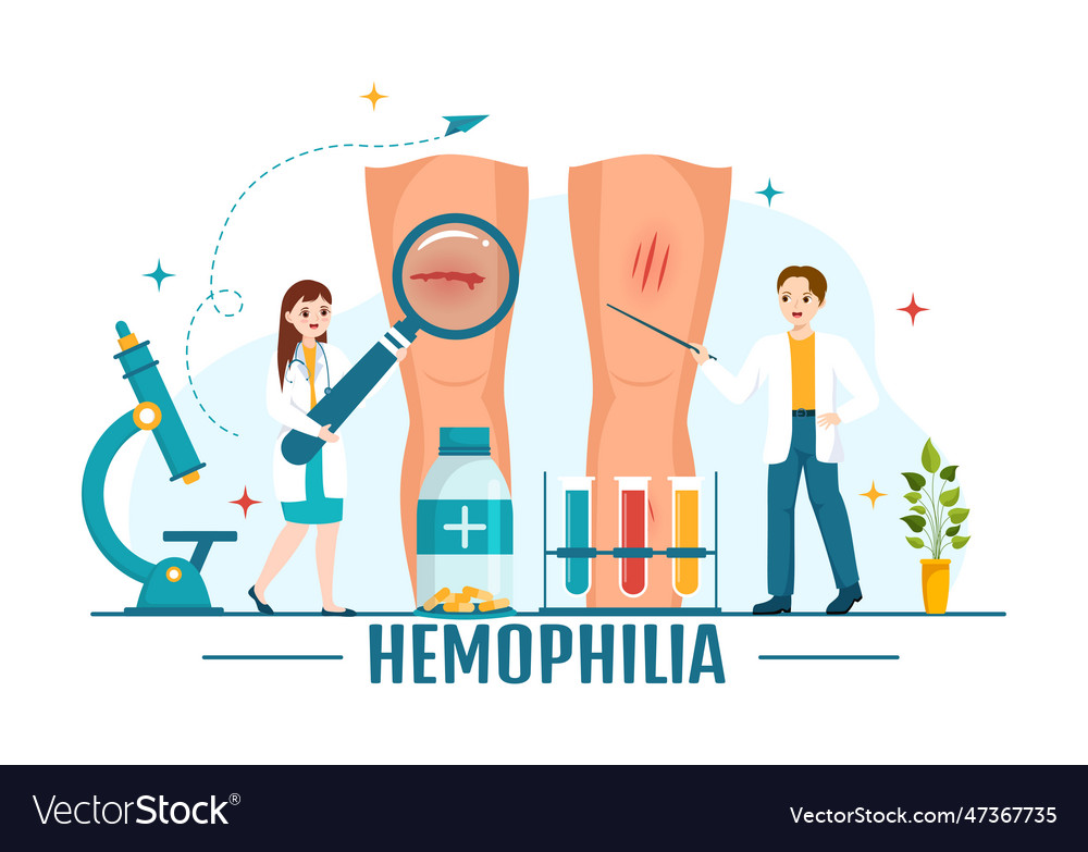 Hemophilia with doctor examining injured knee Vector Image