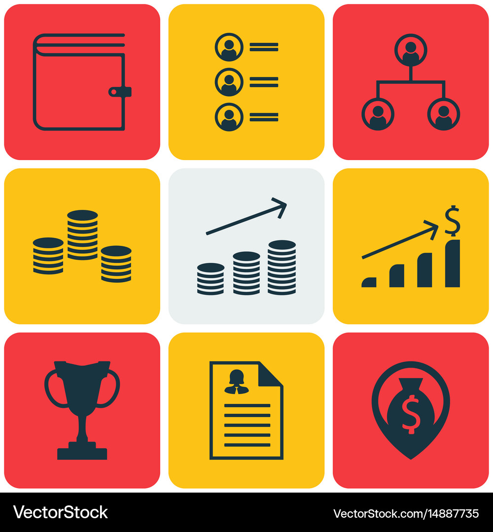 Set of 9 human resources icons includes wallet Vector Image