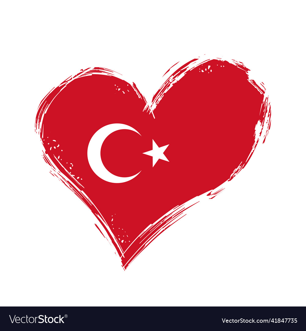 Turkish flag heart-shaped grunge background Vector Image