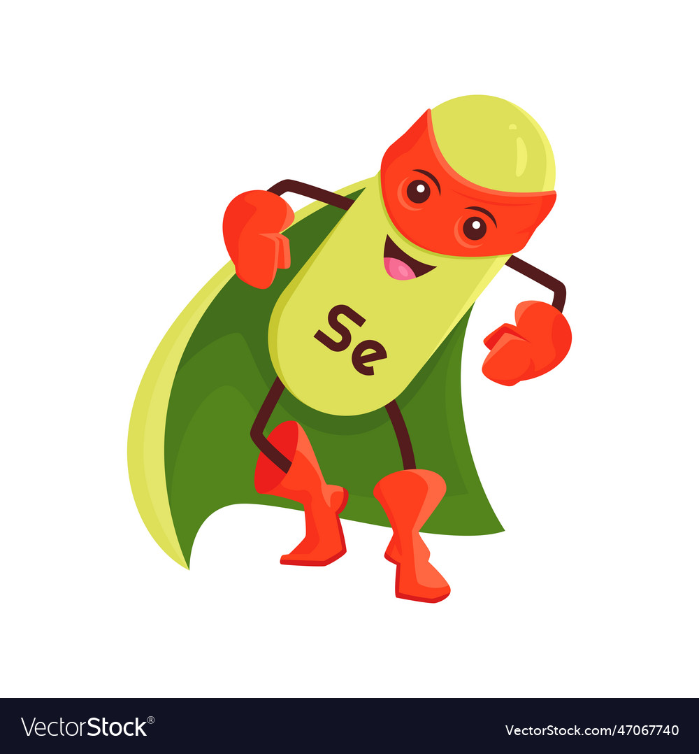 Cartoon Selenium Superhero Micronutrient Character
