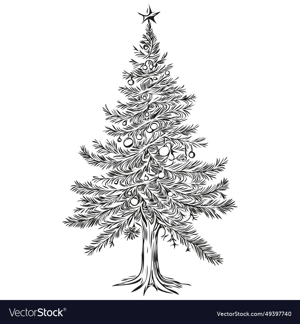 Christmas tree greeting card hand drawn Royalty Free Vector