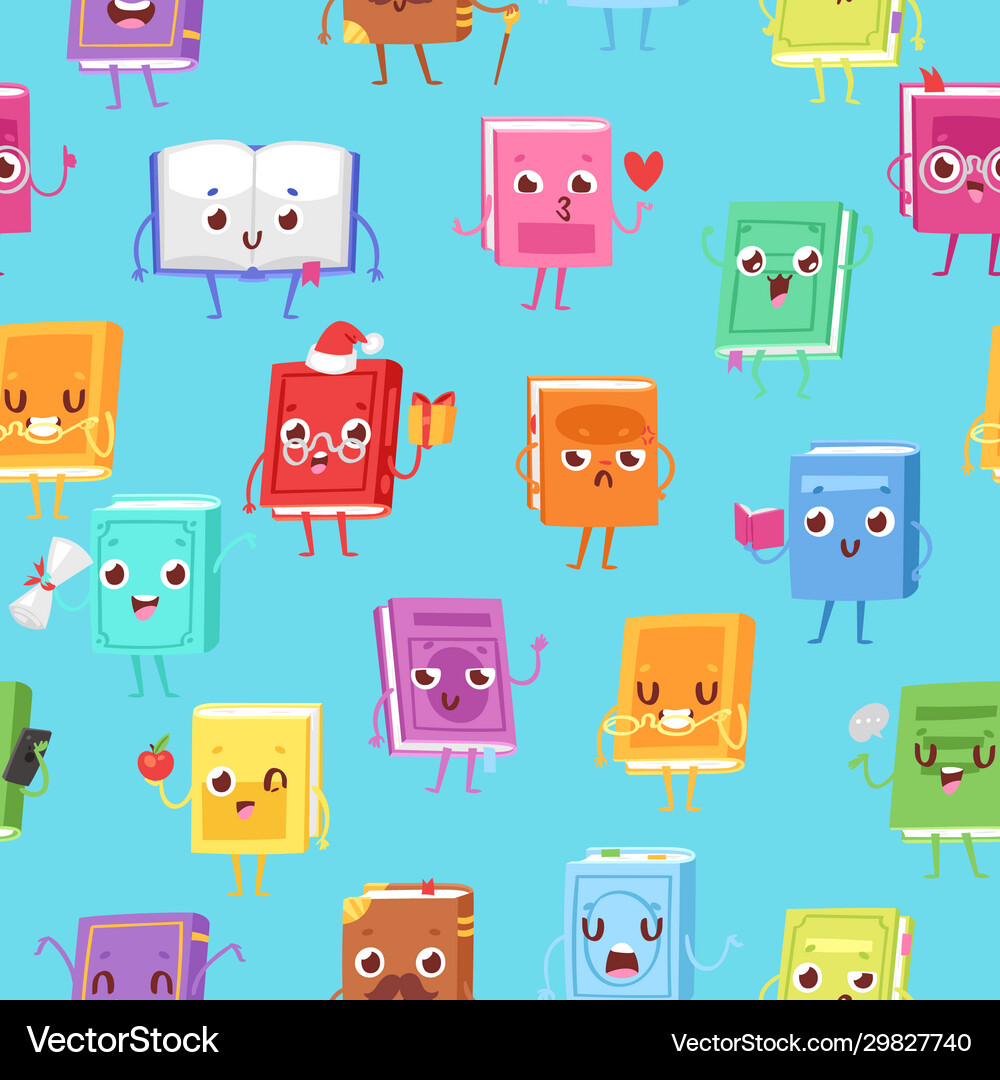 Cute kawaii books seamless pattern for back to Vector Image