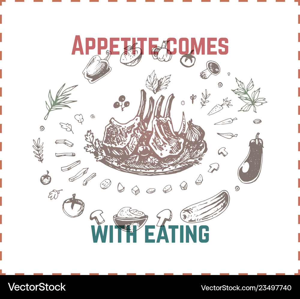 Grilled pork ribs sketch Royalty Free Vector Image