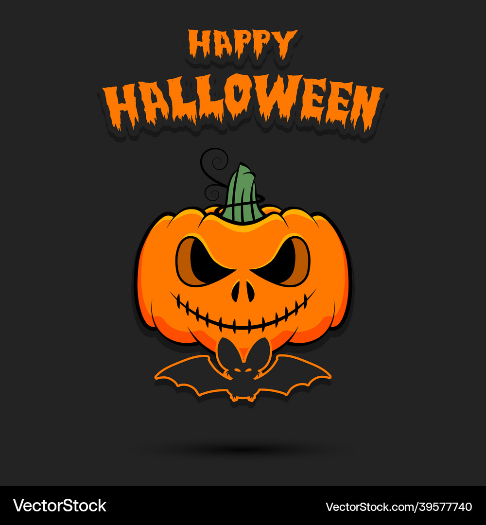 Happy halloween pumpkin and bat Royalty Free Vector Image