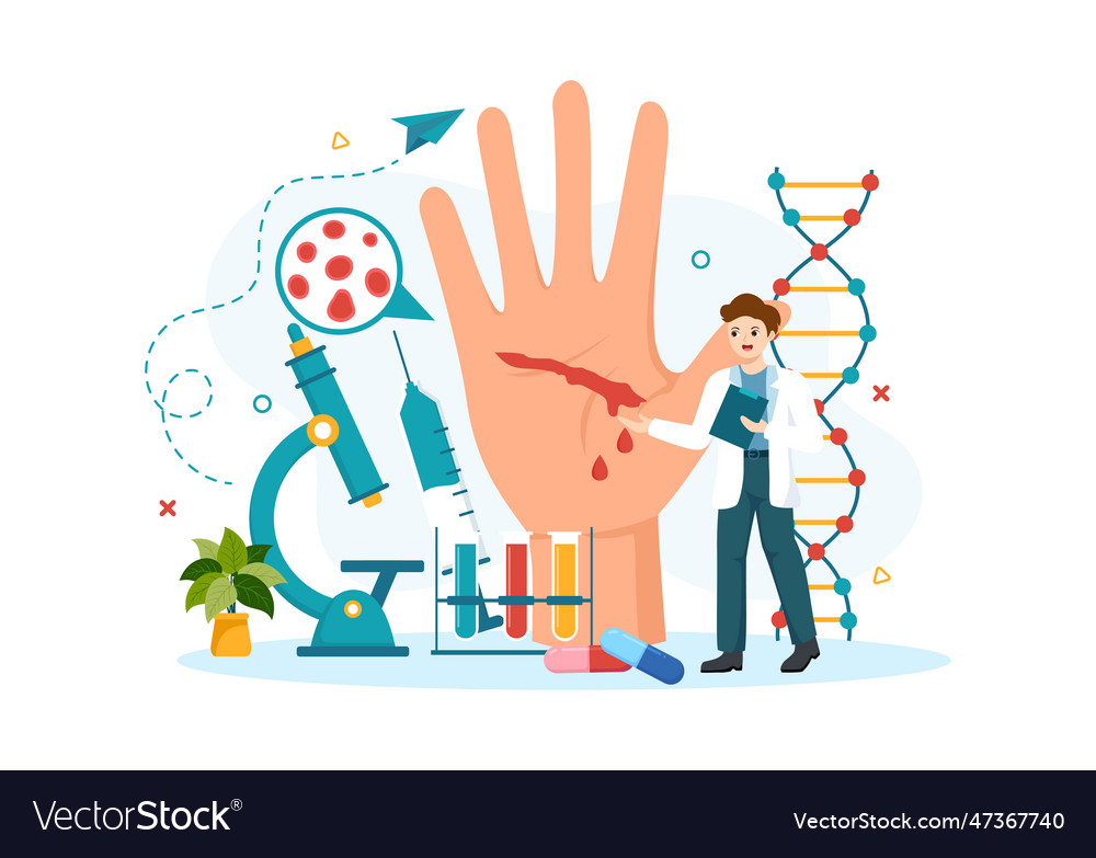 Hemophilia with doctor examining injured knee Vector Image