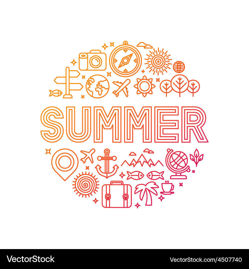Summer lettering with linear icons and signs Vector Image