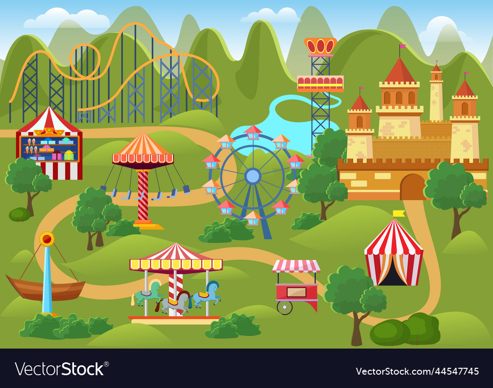 Amusement park concept landscape map Royalty Free Vector