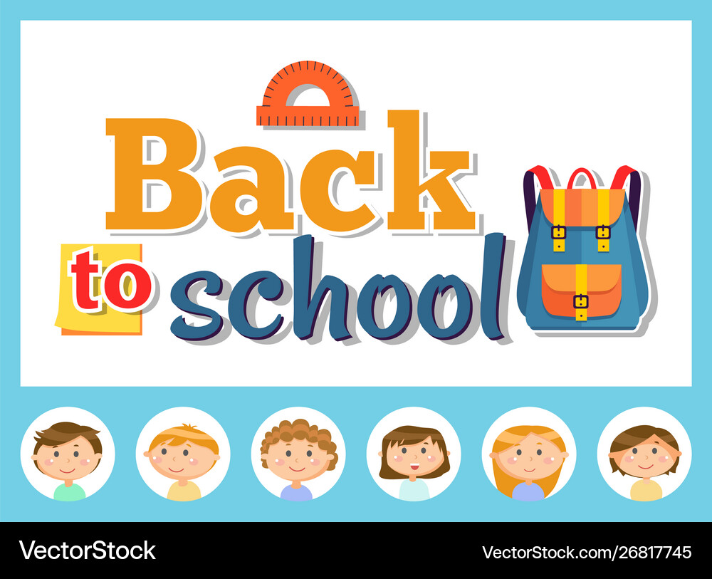 Back to school pupils with backpack and ruler Vector Image