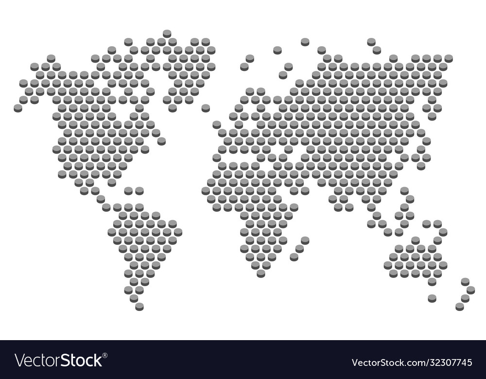 Button dot world map Royalty Free Vector Image