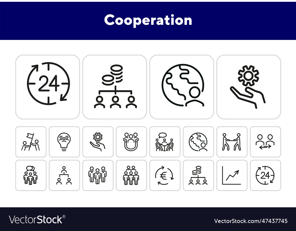 Cooperation line icon set Royalty Free Vector Image
