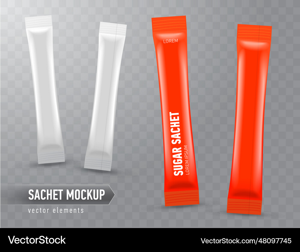 Realistic mock up of stick sachets front and back Vector Image